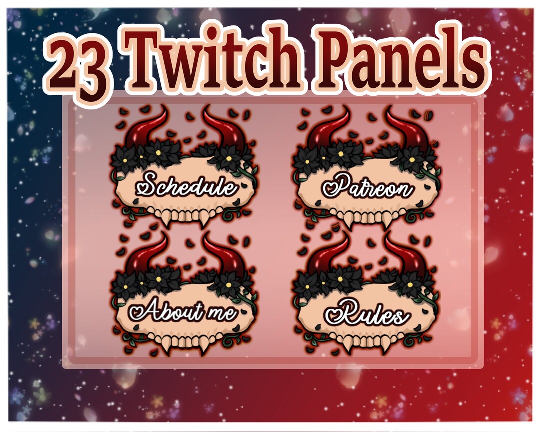 Red Horn Skull Twitch Panels: Black Flower Design (23 Pack) - Etsy