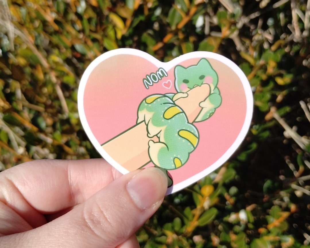 Cat-caterpillar Biting Finger Heart Waterproof Vinyl Sticker, Cute ...