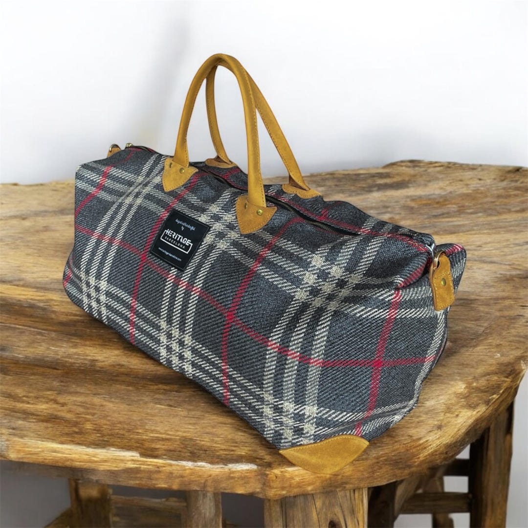 Scottish Tartan Weekend Bag – Leather Accents, Handmade Carry-on - Etsy