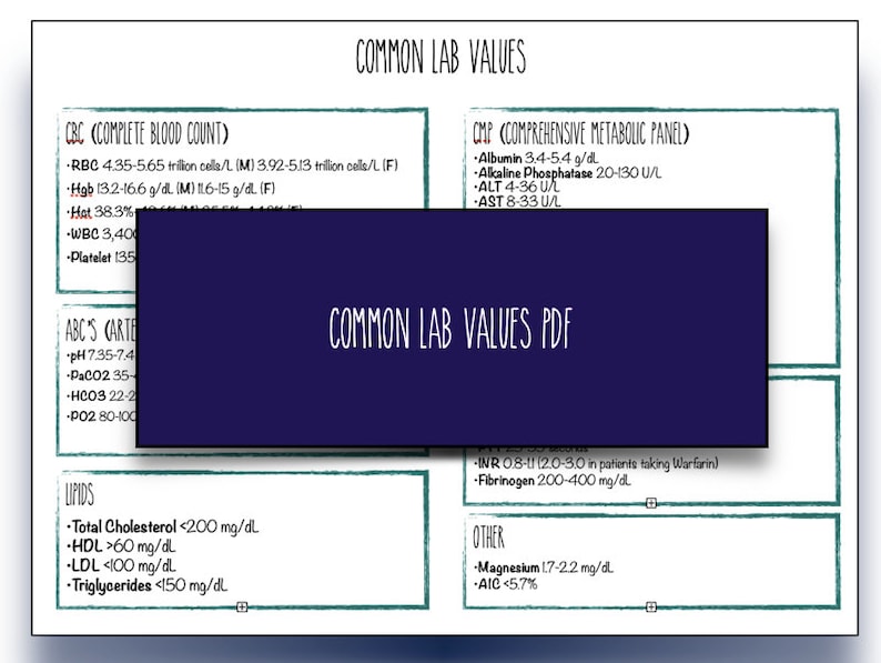 Common Lab Values - PDF - Etsy