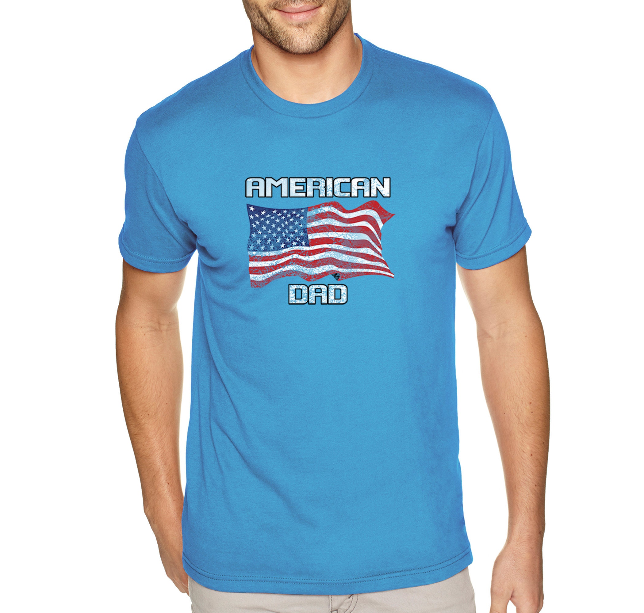 Men's American Dad Flag USA Father's Day Crewneck Short Sleeve T-shirt ...
