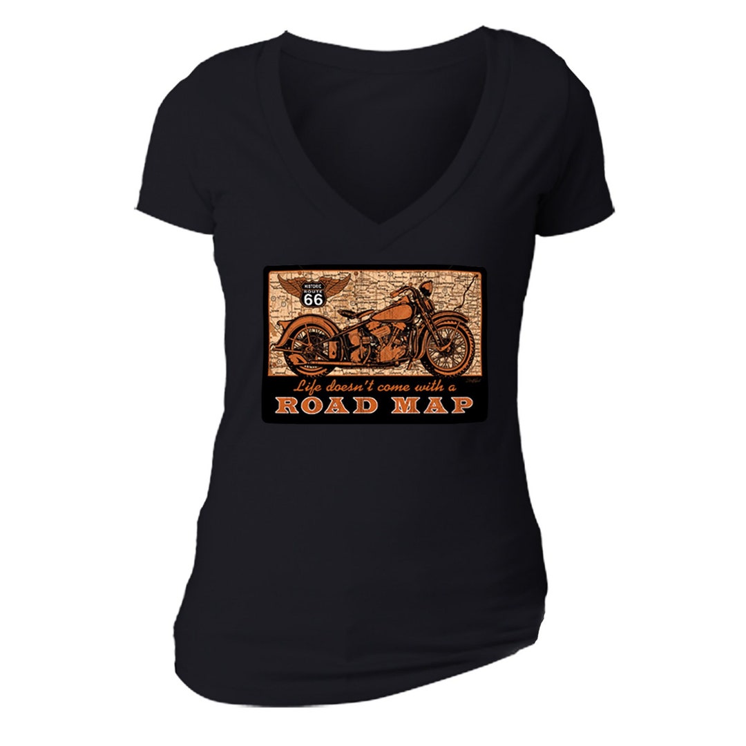 Women's Road Map Tee Route 66 Motorcycle Garage USA American Biker ...