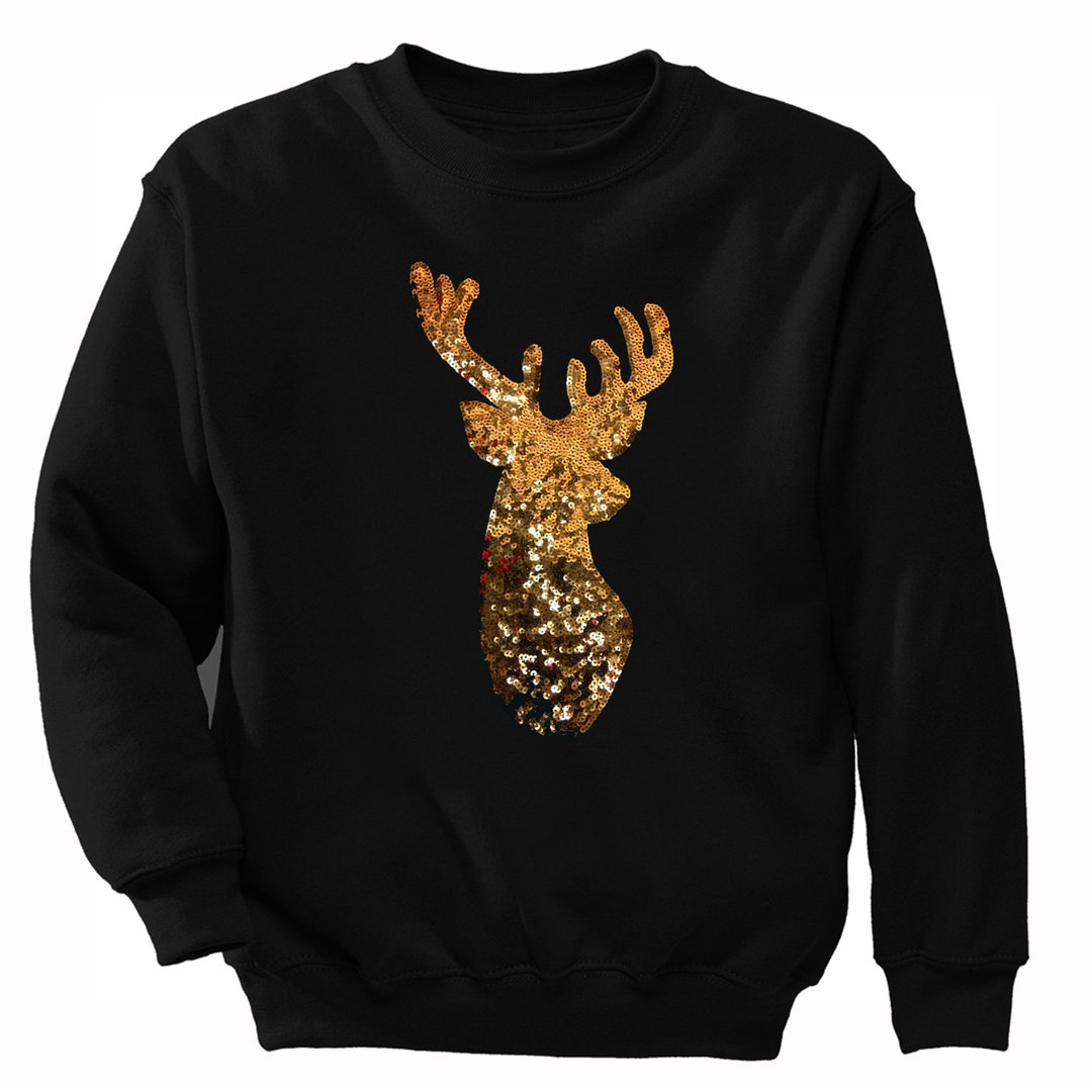 Golden Reindeer Sequins Christmas Sweater Santa Winter Holiday Gift ...