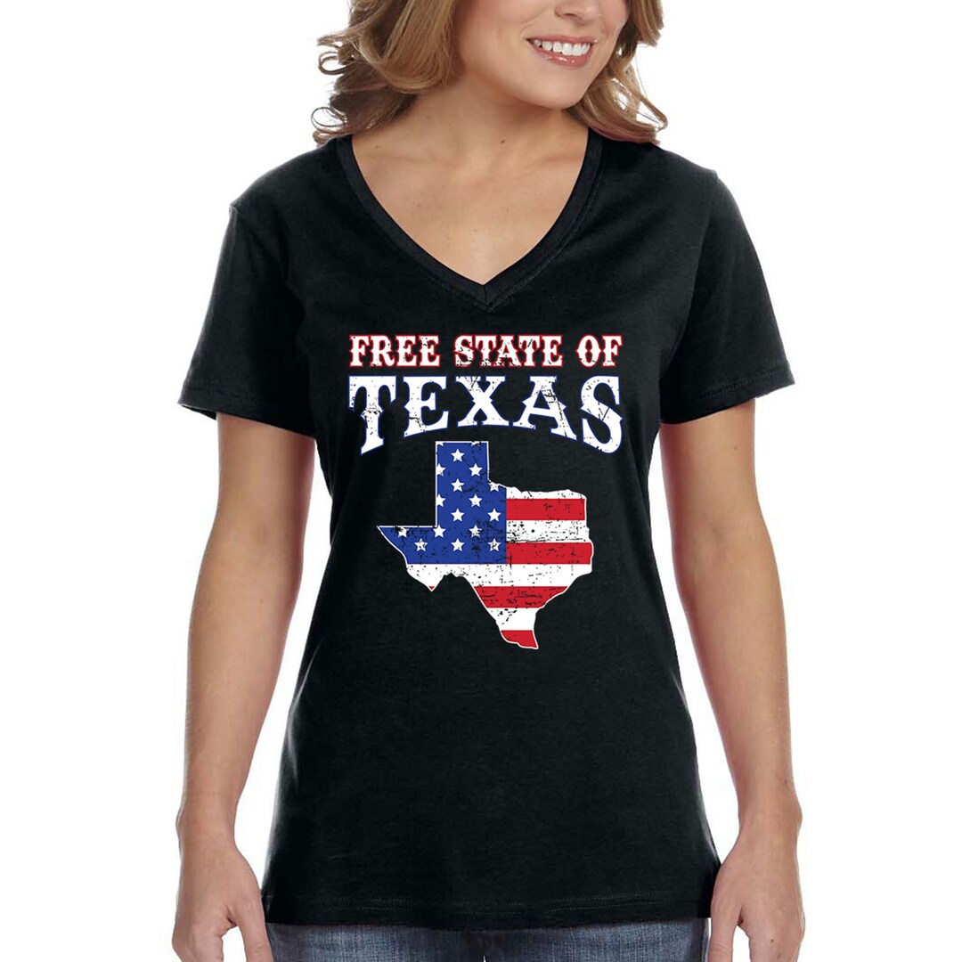Frauen Free State Texas V-Ausschnitt T-Shirt, Patriot MAGA Trump Let's ...