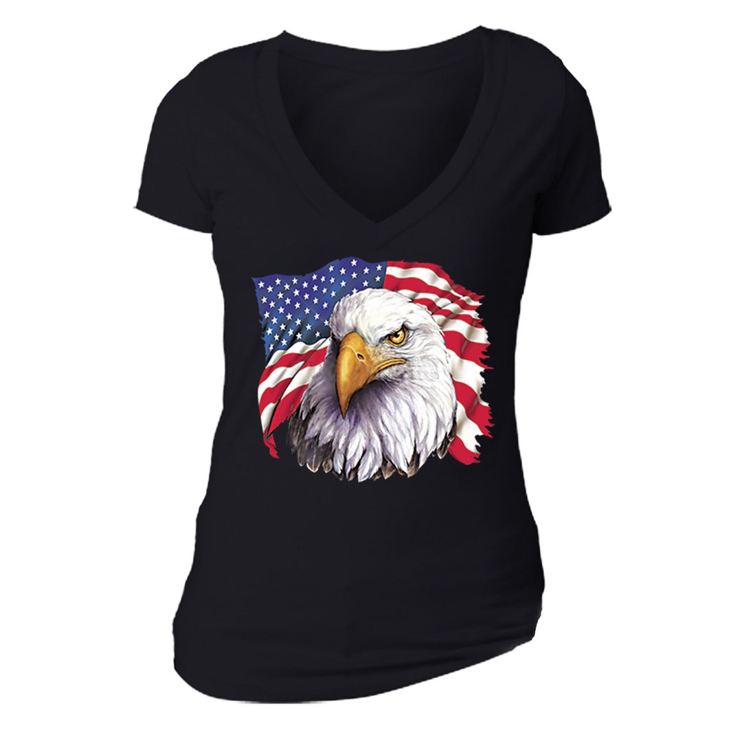 Women's American Flag Distressed Pride Eagle 4th of July Tee Clothing ...