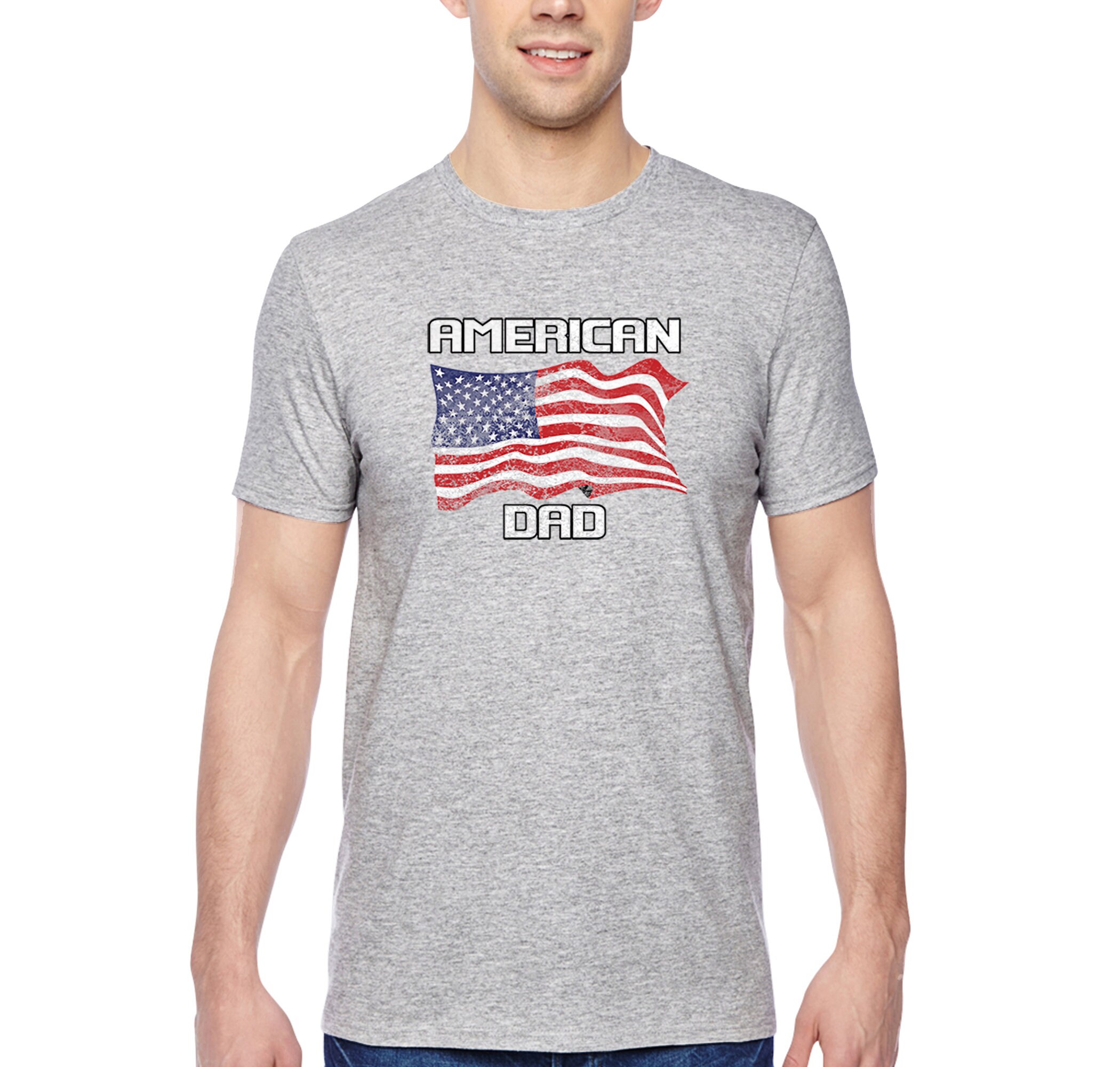 Men's American Dad Flag USA Father's Day Crewneck Short Sleeve T-shirt ...