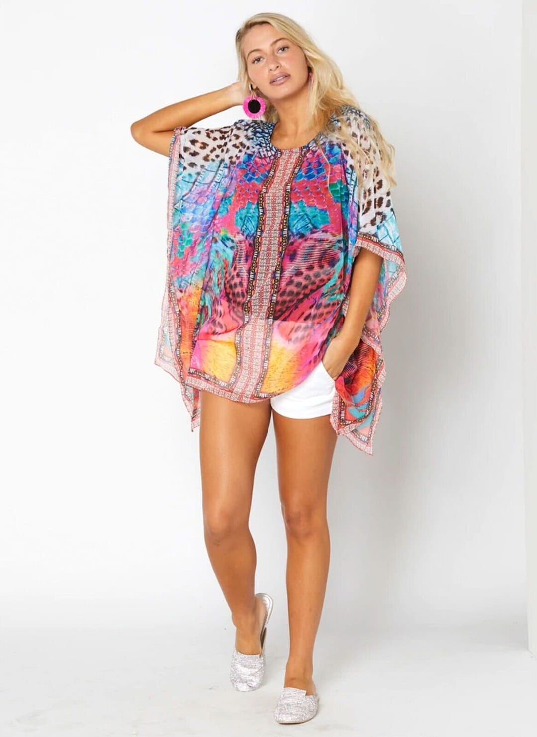 Women's Summer Poncho Top, Handmade Bohemian Tunic Short Caftan Kaftan ...