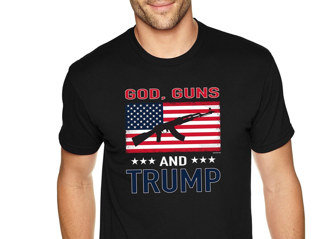 Men's God Guns Donald Trump 2024 T-shirt, Let's Go Brandon MAGA Patriot ...
