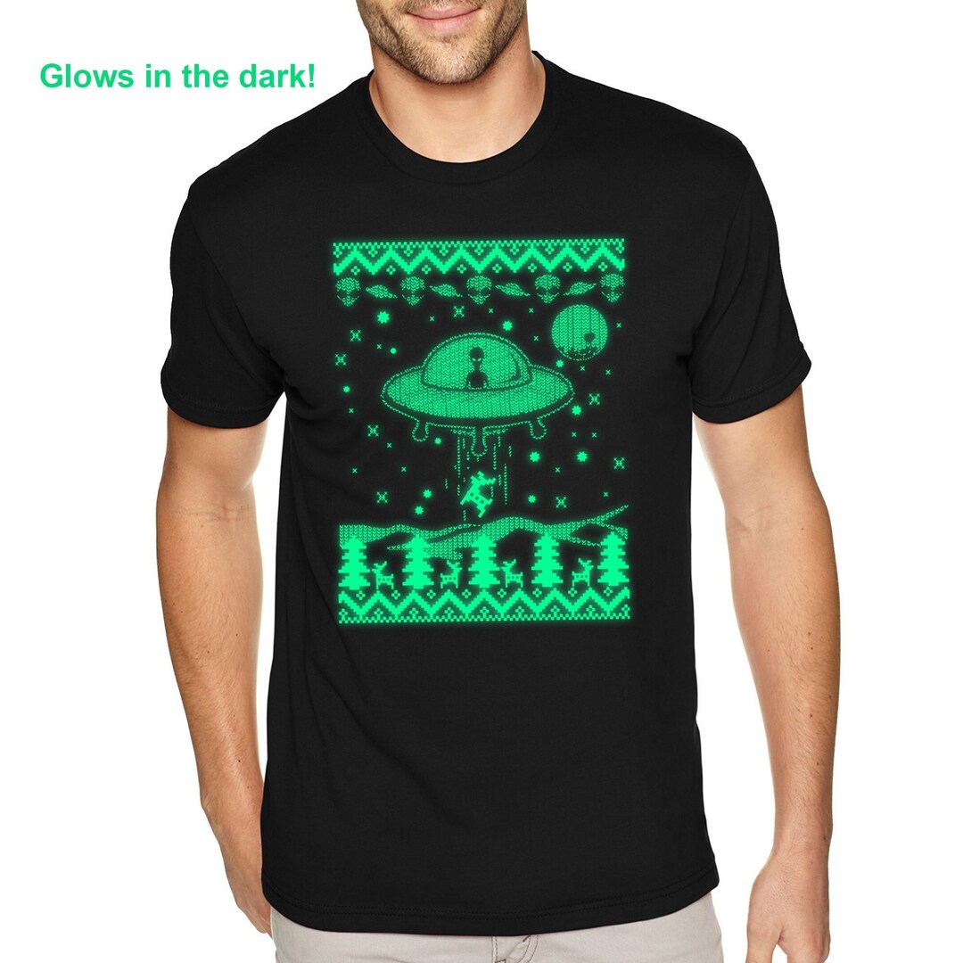 Men's Tee Alien Abducting Reindeer Glow Dark Christmas Sweater UFO ...