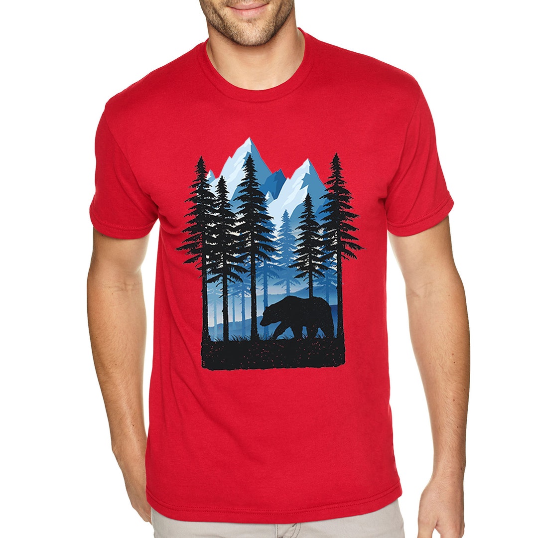Men's Tee Winter Bear Silhouette Animal Forest Mountain Nature Polar ...