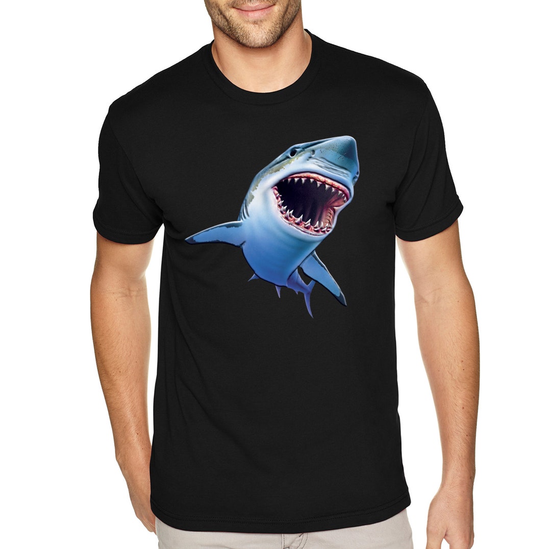 Men's Tee Sharky 3D PUFF Print Great White Shark Swim Swimming Fish ...