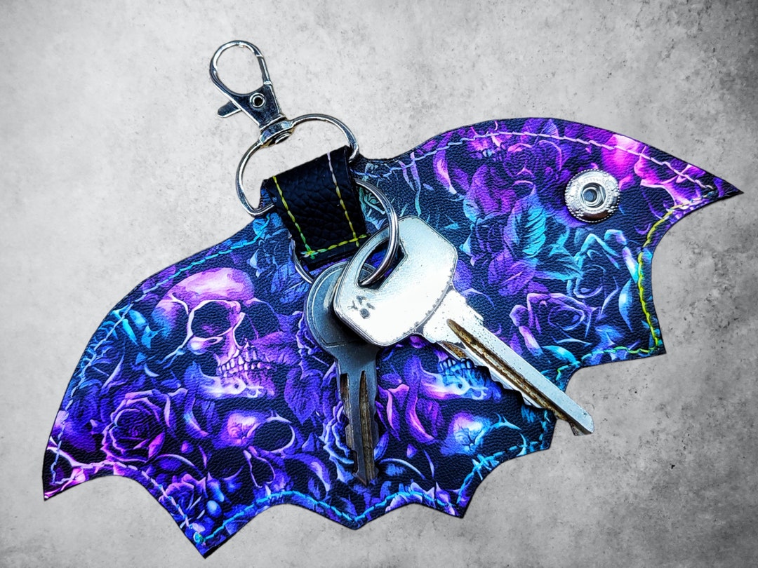 Purple Skulls Bat Wing Key Cover, Key Holder, Keyfob, Gothic, Goth ...
