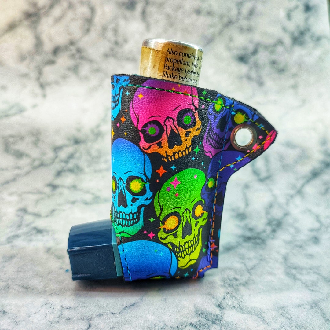 Neon Skulls Asthma Inhaler Holder Cover Keyring, Fits Pump, Gothic Gift ...