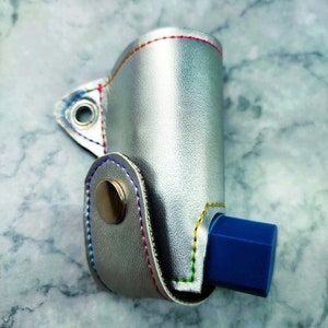 Silver Leather Look Asthma Inhaler Holder Cover Keyring, Fits Pump ...