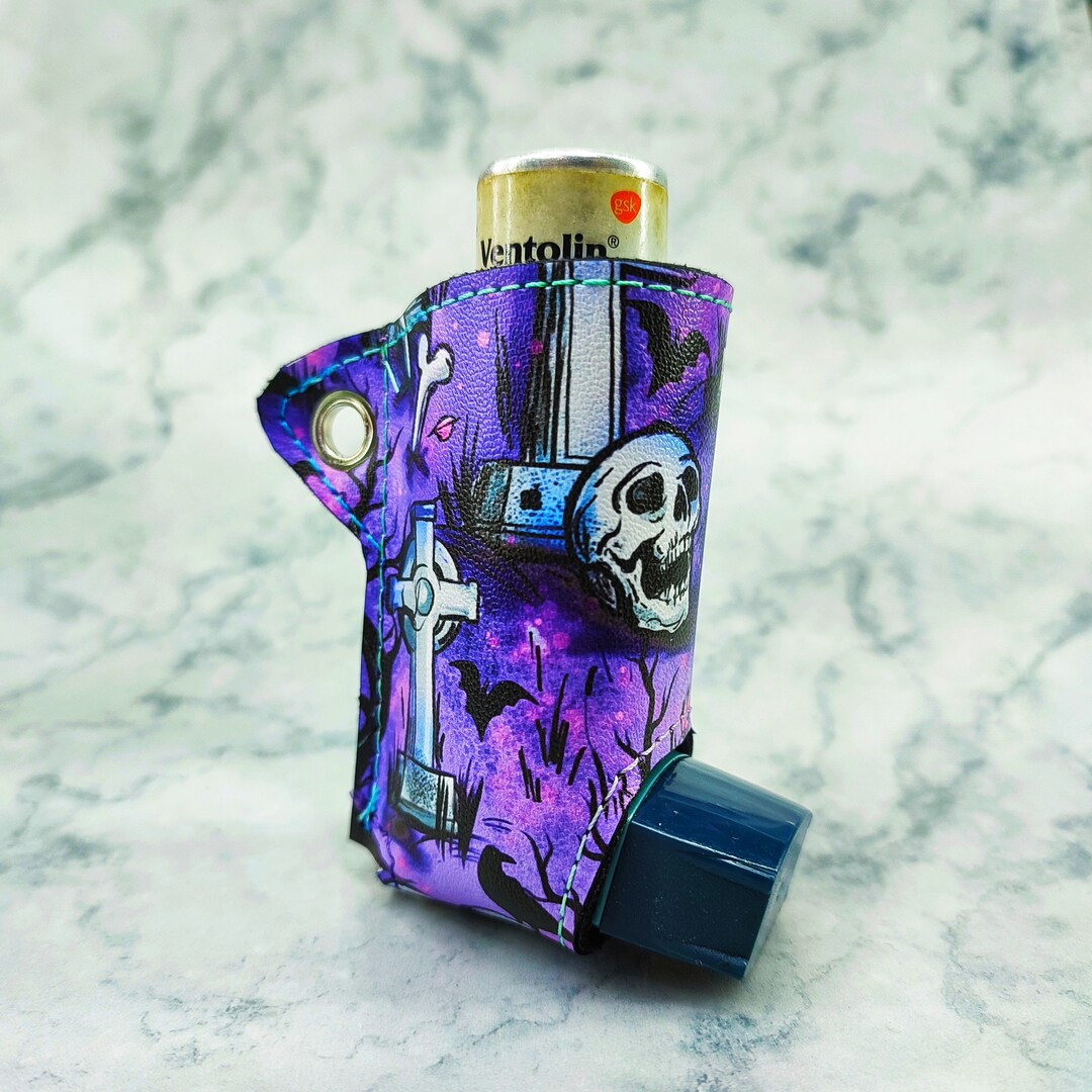 Purple Tombstone Skulls Asthma Inhaler Holder Cover Keyring, Fits Pump ...
