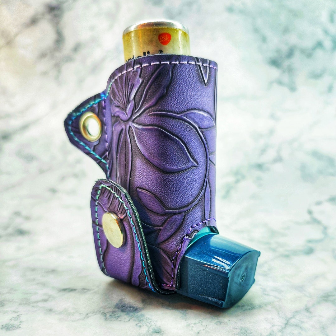 Purple Embossed Flowers Asthma Inhaler Holder Cover Keyring, Ladies ...