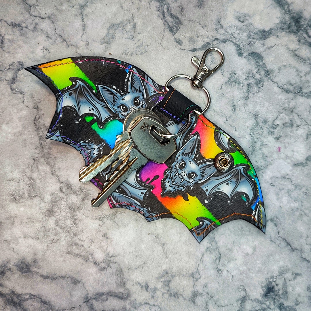 Rainbow Stripes Bat Wing Key Cover, Key Holder, Keyfob, Gothic Gift ...