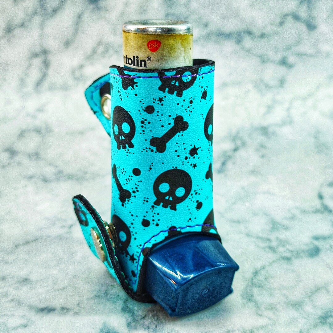 Blue Skulls & Bones Asthma Inhaler Holder Cover Keyring, Pump Cover ...