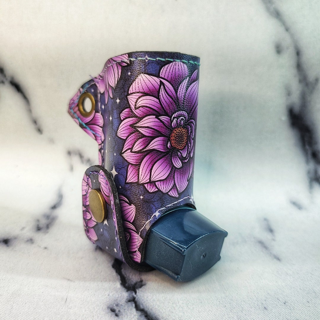 Purple Dahlia Asthma Inhaler Holder Cover Keyring, Fits Pump, Gift for ...