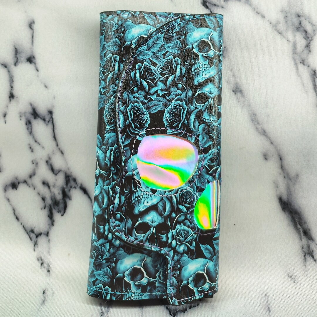 Skull Wallet, Teal Blue Skulls and Roses, Alternative Style, Handmade ...