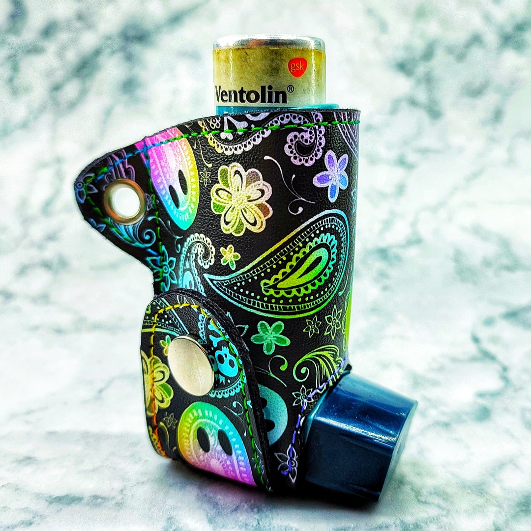 Rainbow Paisley Ghosts Asthma Inhaler Cover Keyring, Pump, Gothic Gift ...
