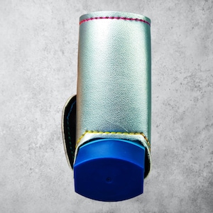 Silver Leather Look Asthma Inhaler Holder Cover Keyring, Fits Pump ...