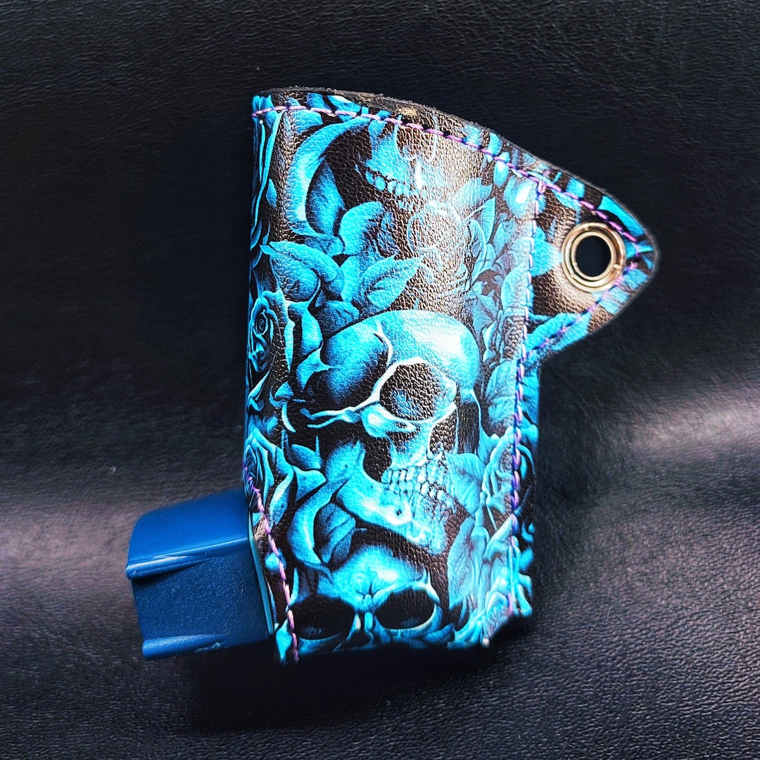 Teal Gothic Skulls Asthma Inhaler Holder, Cover, Case, Keychain, Pump ...