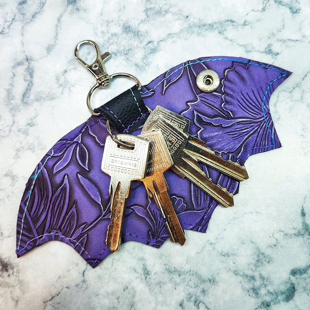 Purple Embossed Flower Bat Wing Key Cover, Key Holder, Keyfob, Gothic ...