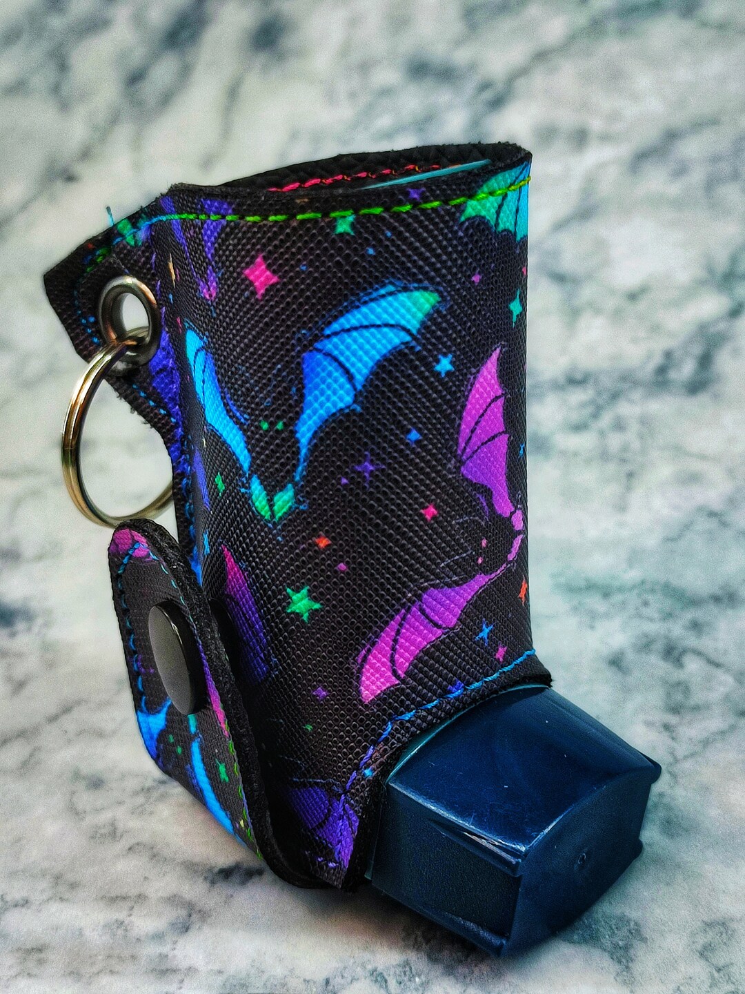 Purple & Blue Bats Asthma Inhaler Holder Cover Keyring, Fits Pump ...