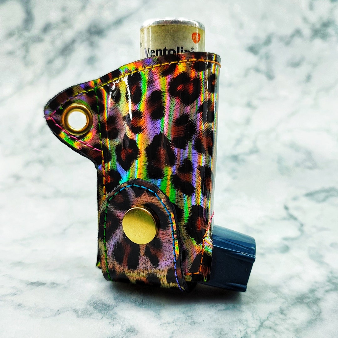Holographic Leopard Asthma Inhaler Holder Cover Keyring, Fits Pump ...