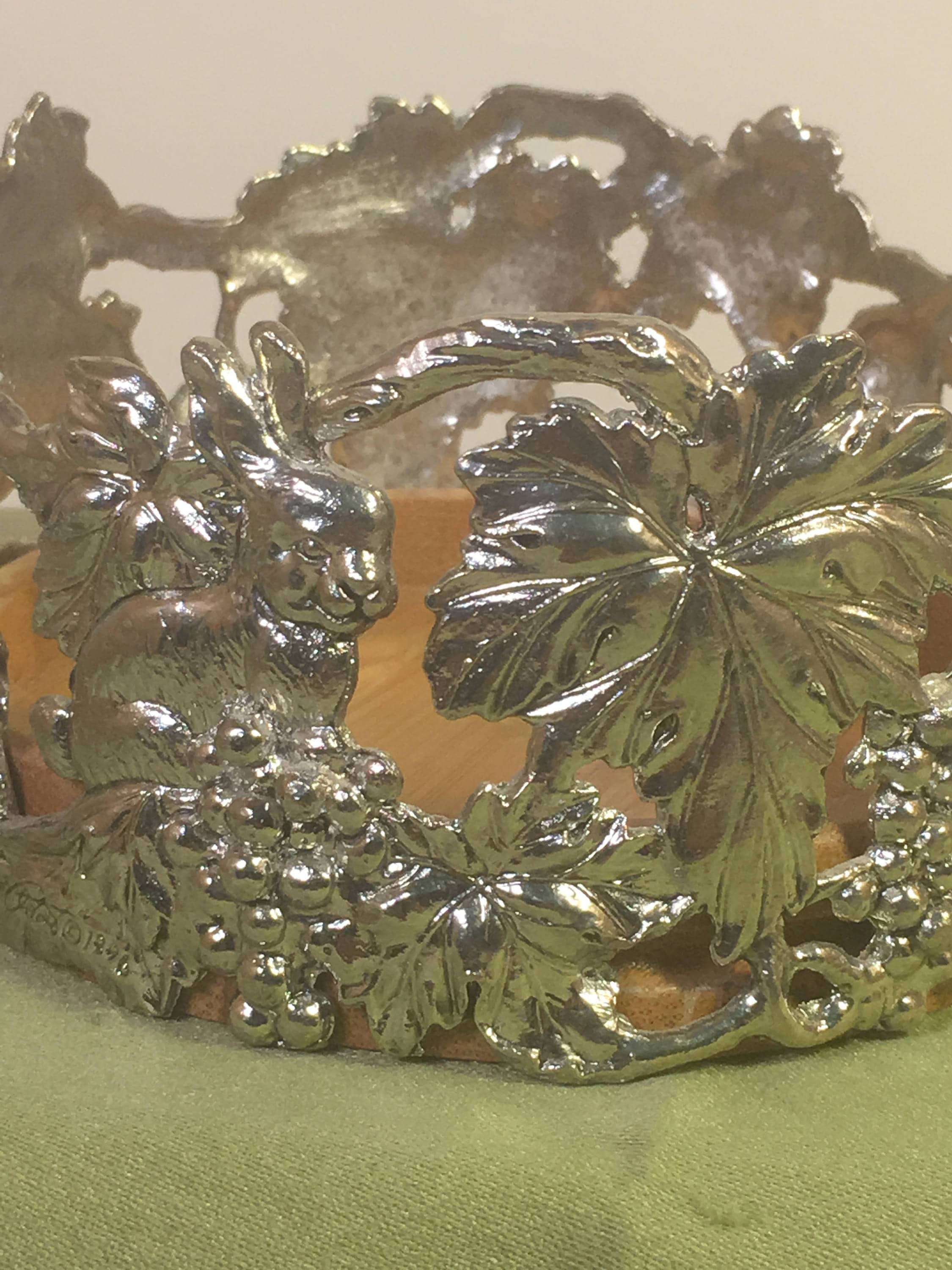 Vintage Arthur Court Grape Leaves and Bunnies Silver and Wood Wine ...