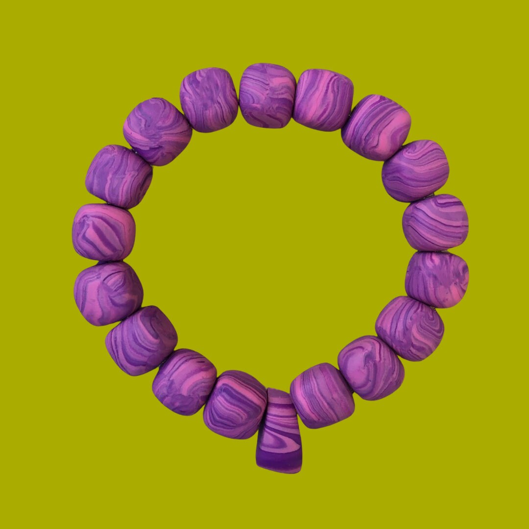 Grape Bash Hand Sculpted Polymer Clay Beaded Stretch Bracelet M/L ...