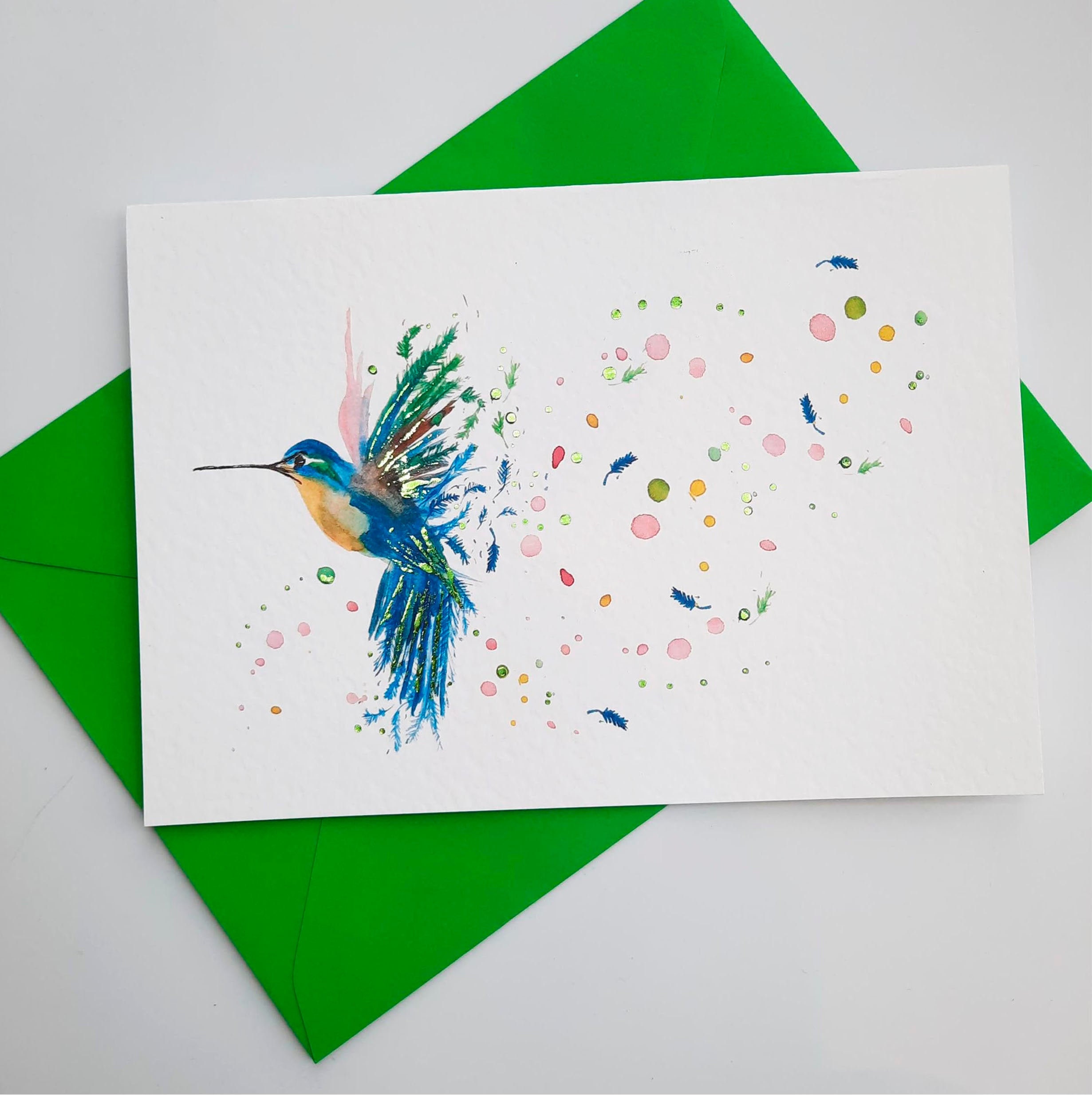 Hand Foiled Hummingbird Card - Etsy