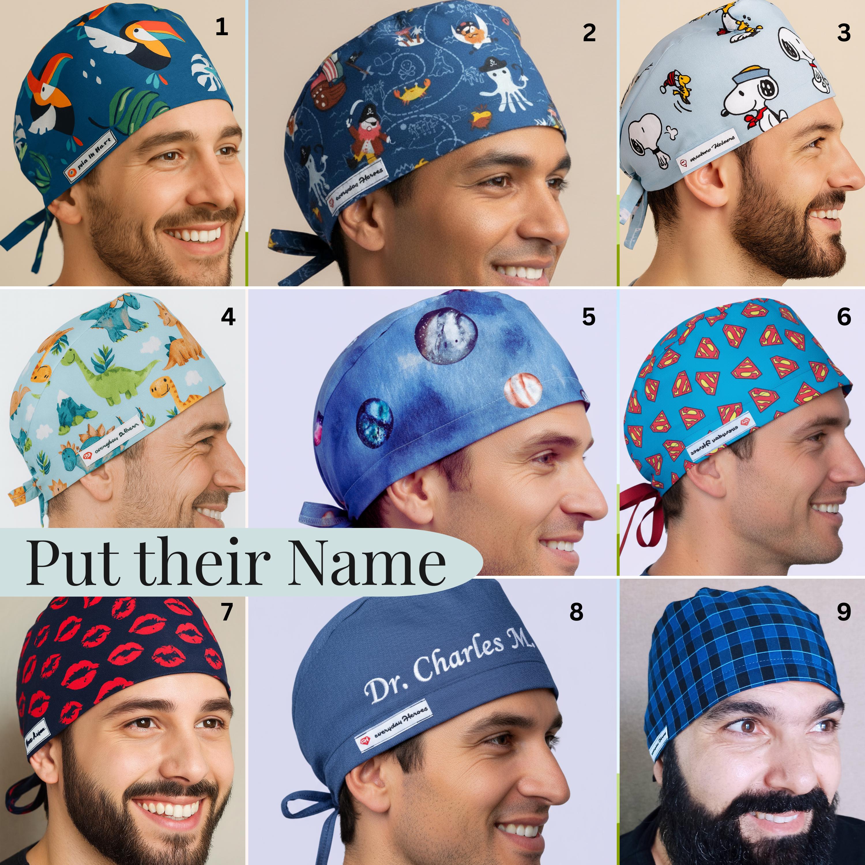 Custom Scrub Caps Men's Surgical Cap Personalized Scrub Hat Embroidered ...