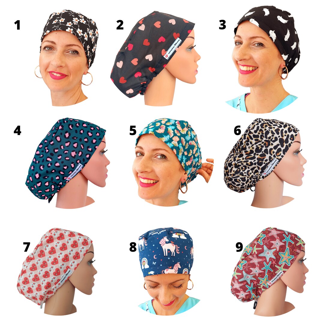 45 Scrub Caps for Women, Surgical Caps, Satin Lined, Scrub Hats Euro ...