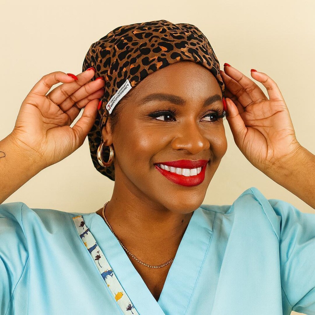 Custom Cheetah Satin Lined Scrub Cap Surgery Euro Scrub Hats Surgeon ...