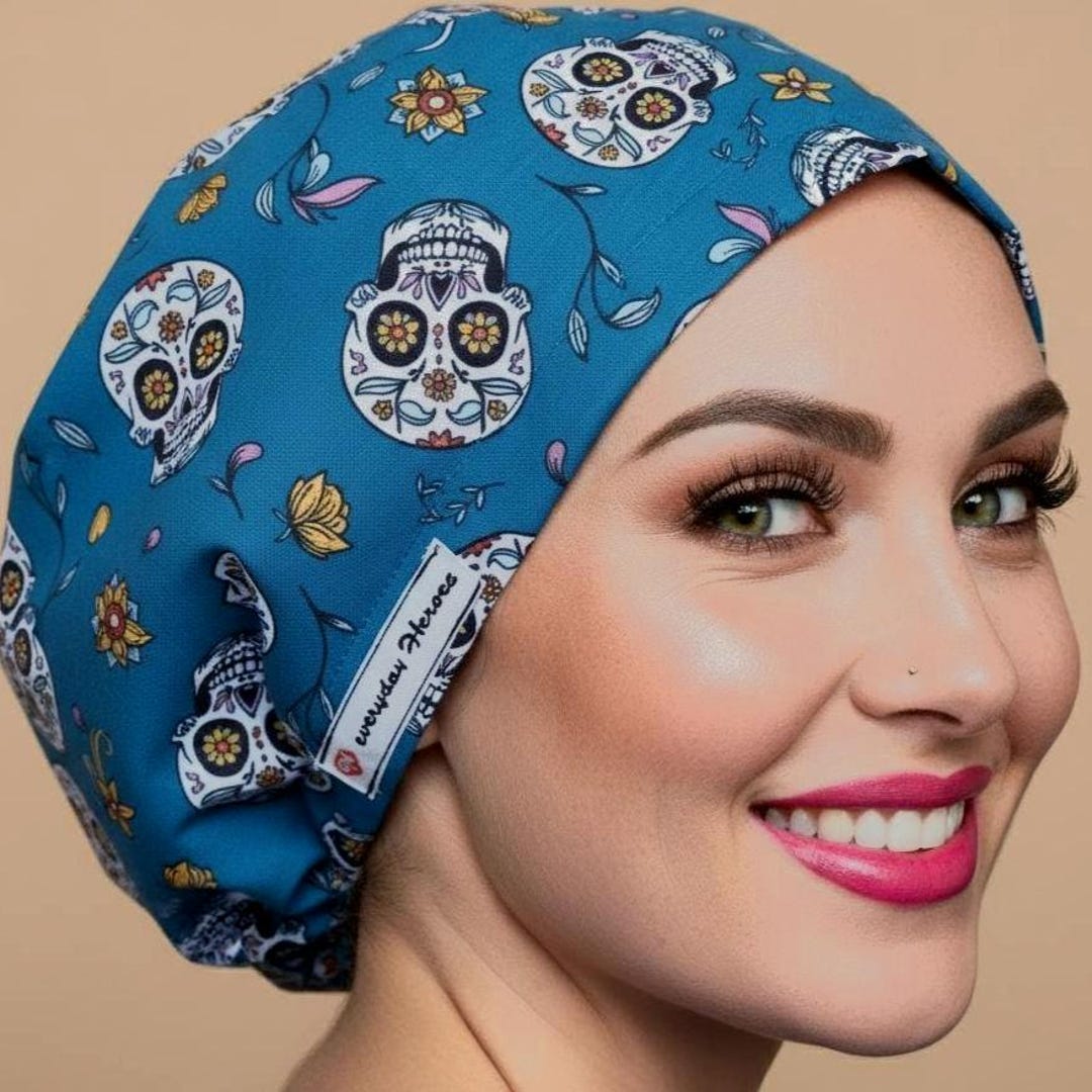 Skull Scrub Cap Funny Scrub Cap Satin Lined Custom Scrub Caps for Women ...