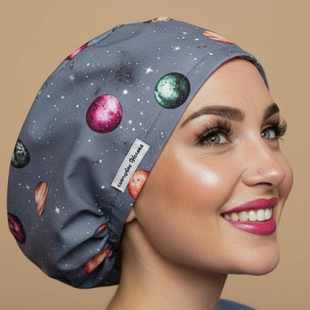 Planets Euro Scrub Caps Satin Lined With Buttons Anesthesia Scrub Cap ...