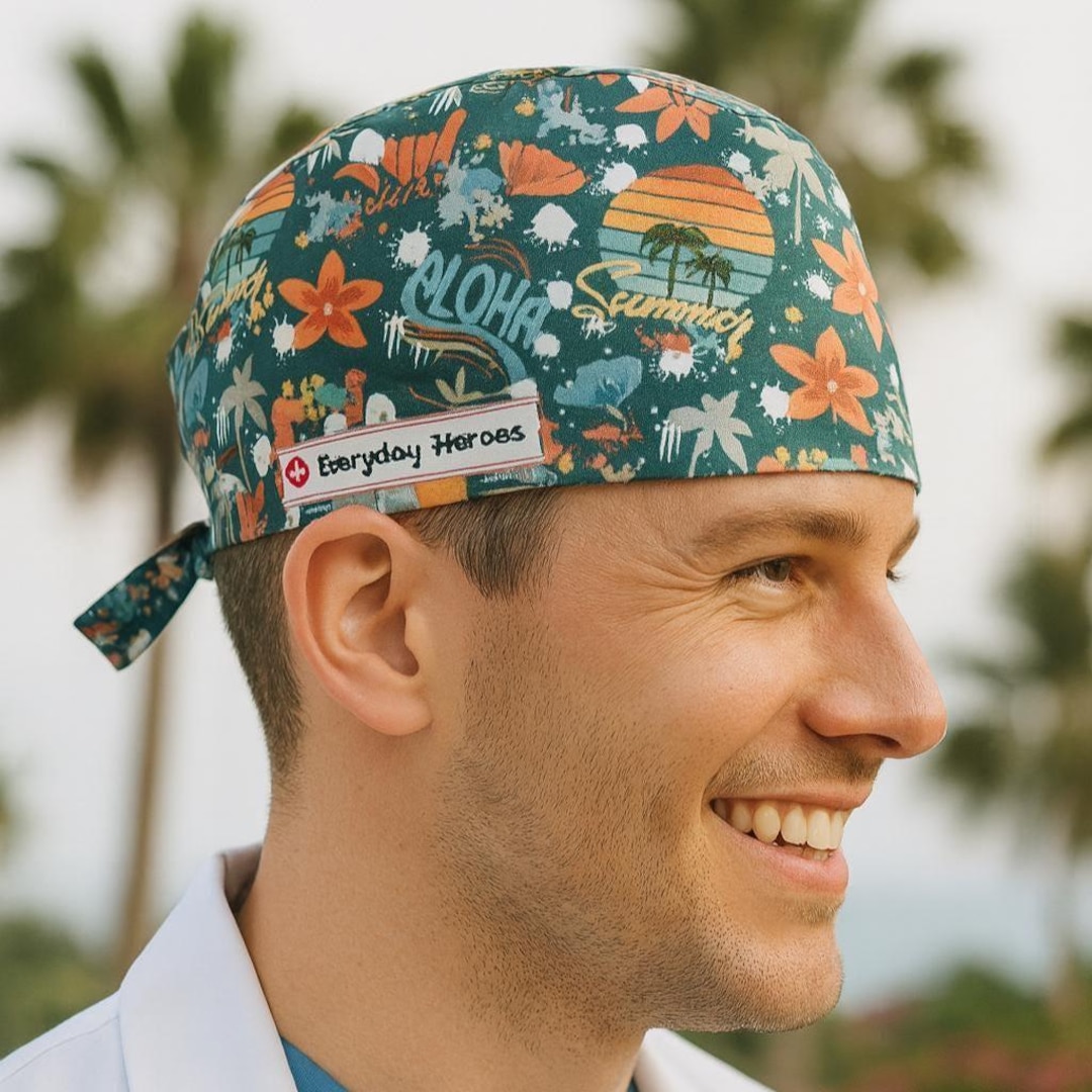Hawaii Plumeria Scrub Cap Men Surfer Surgeon Scrub Hat Medical ...