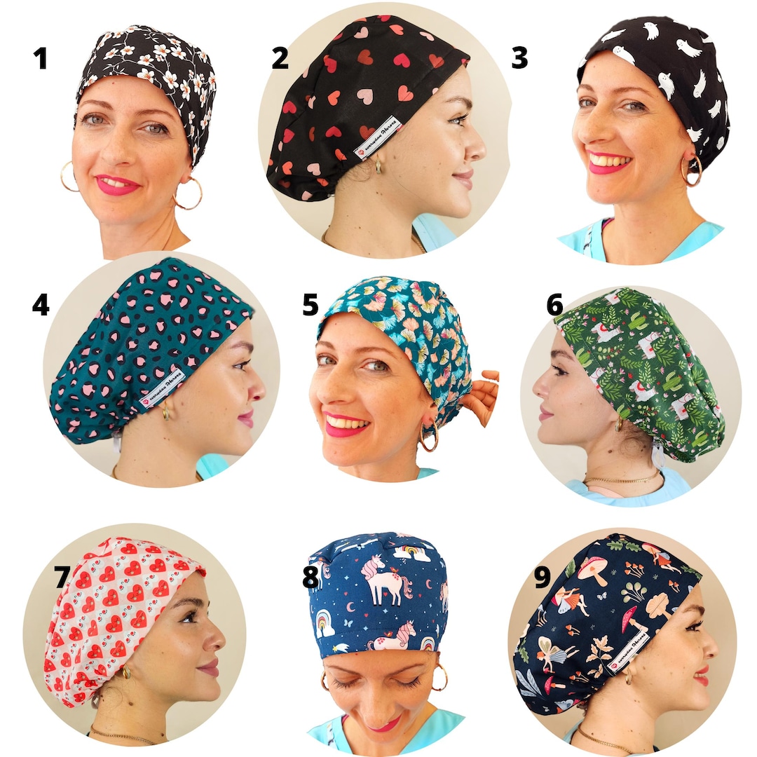 45 Scrub Caps for Women, Surgical Caps, Satin Lined, Scrub Hats Euro ...