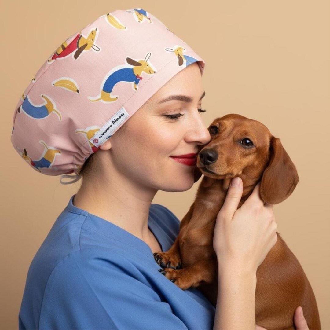 Custom Dachshund Vet Scrub Cap Weenie Dog Satin Scrub Hat Euro Sausage ...