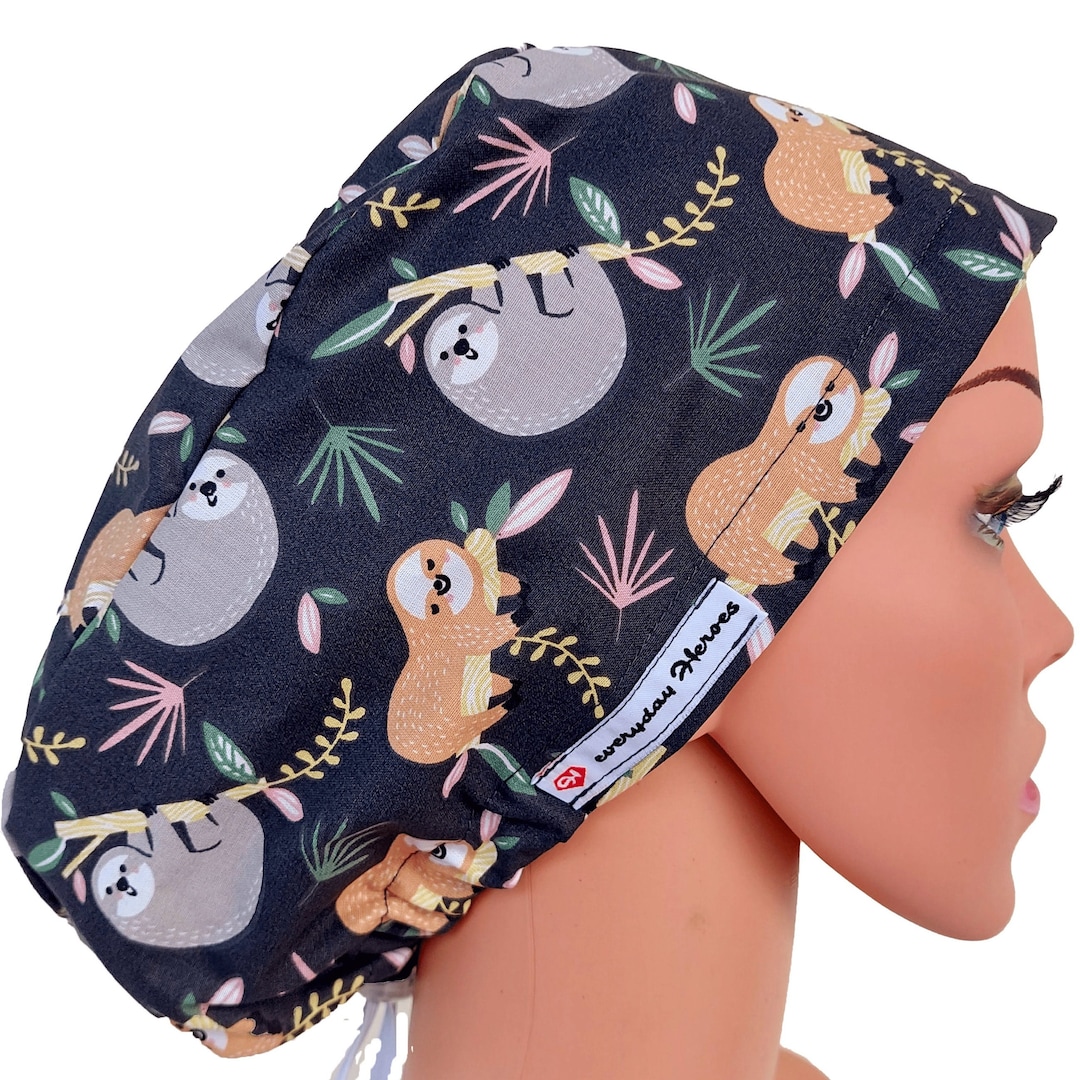 Euro Scrub Cap Sloths, Scrub Caps for Women, Satin Lined Scrub Cap ...