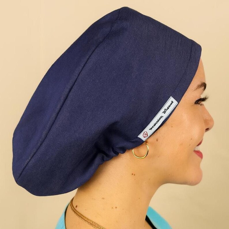 Surgical Cap Name Tag Custom Scrub Cap Denim Cotton Blue Satin Lined ...