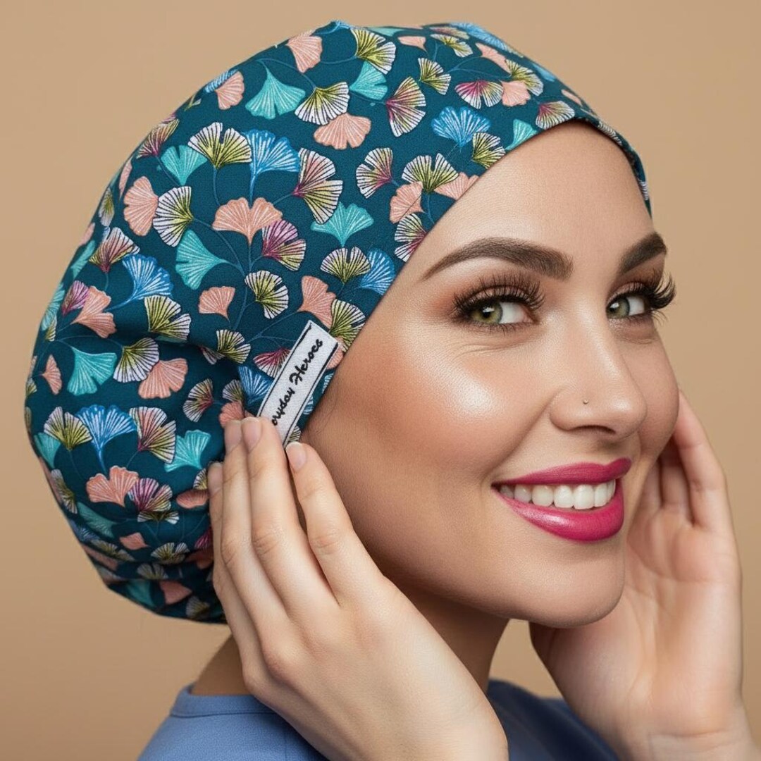 Ginkgo Leaf Custom Scrub Caps for Women Satin Lined OR Surgery Euro ...