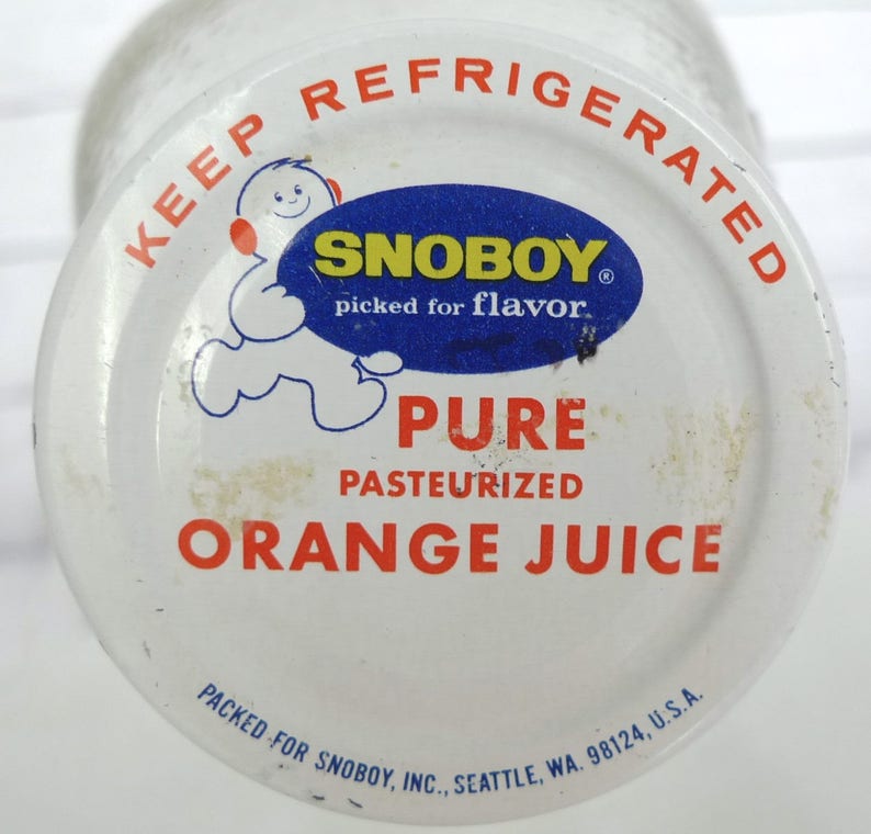 Vintage SNOBOY Orange JUICE 64.oz Glass BOTTLE Jug Seattle Made in Usa ...