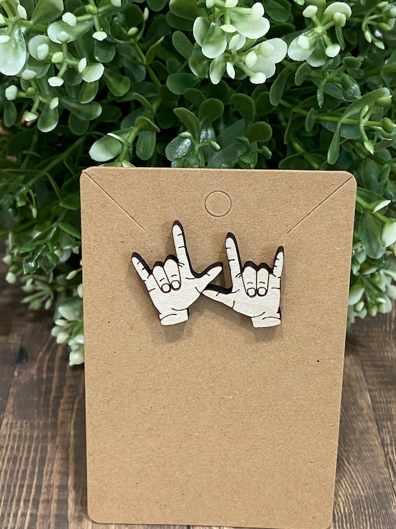 I Love You Earrings American Sign Language Wood Earrings - Etsy