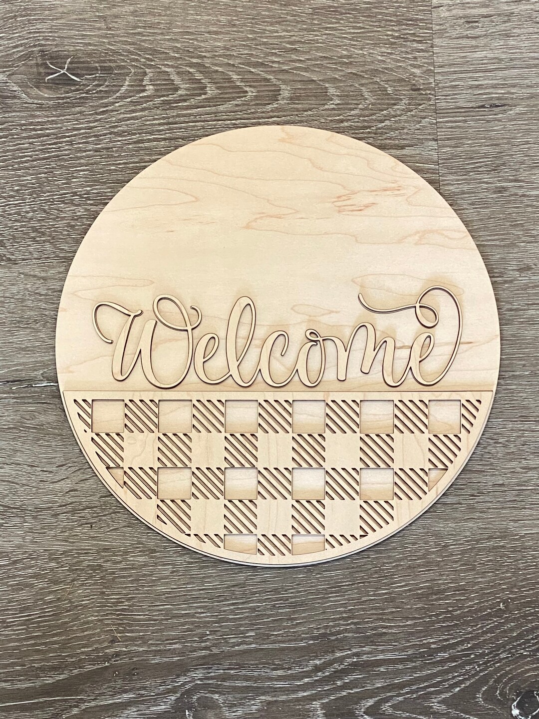 Rounded Welcome Sign With Buffalo Plaid Trim DIY Wood Sign Blank - Etsy