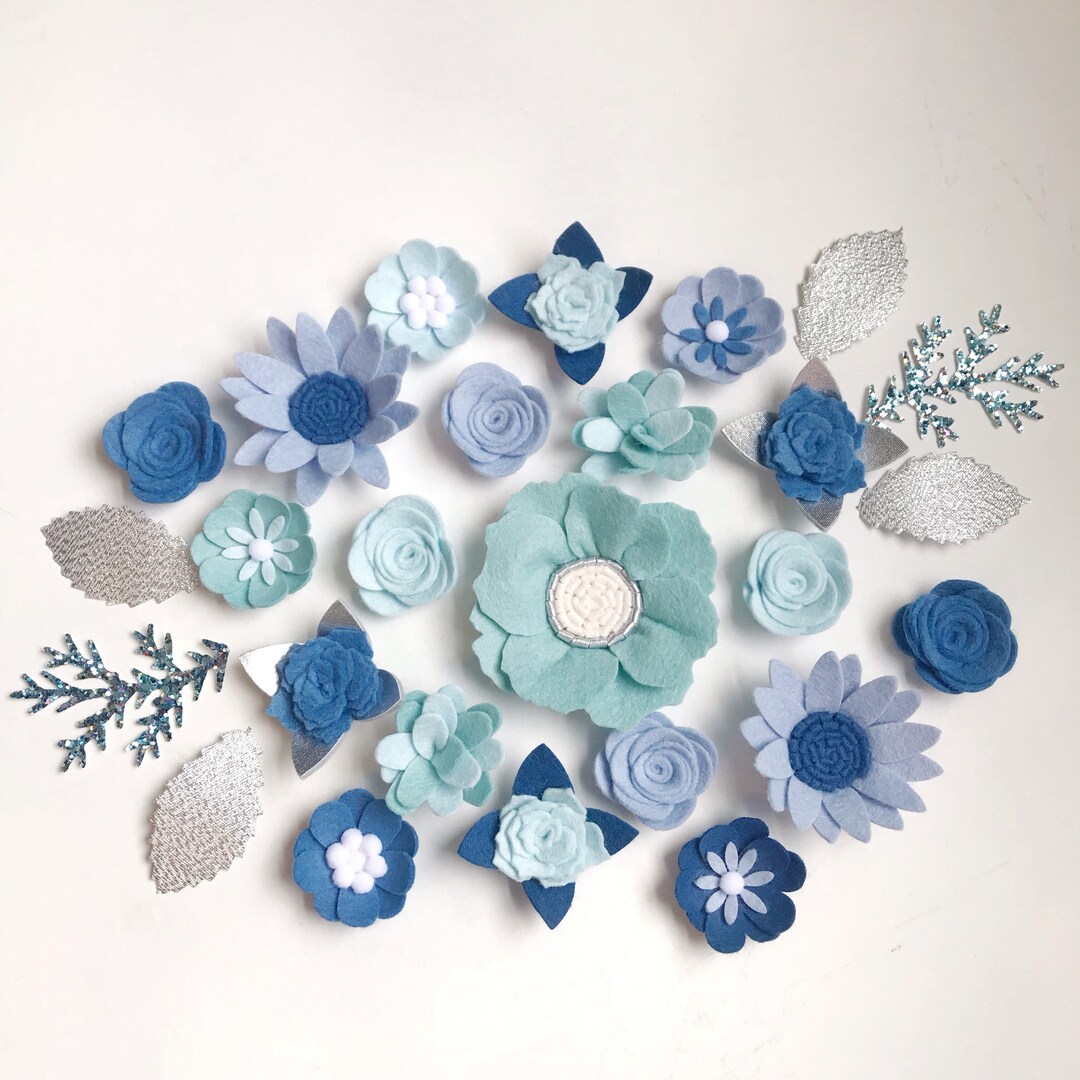 Blue Silver Felt Flowers / Winter Flowers / Handmade Embellishments ...