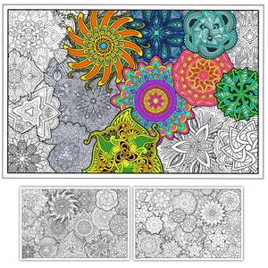 2 Pack of Giant Coloring Posters of Flowers and Mandala Collages Young ...