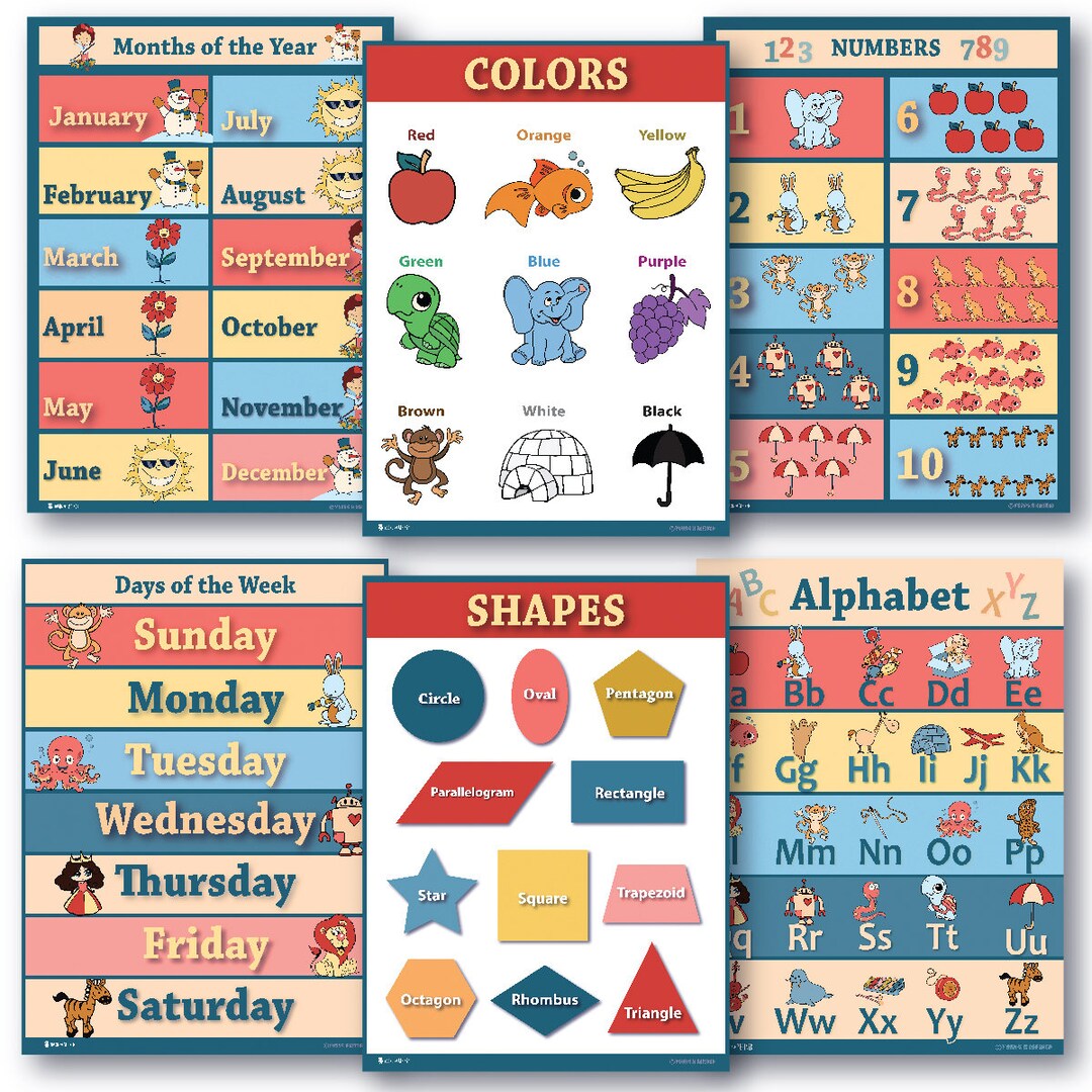 6 Educational LAMINATED Poster Pack Charts for Classrooms Early ...